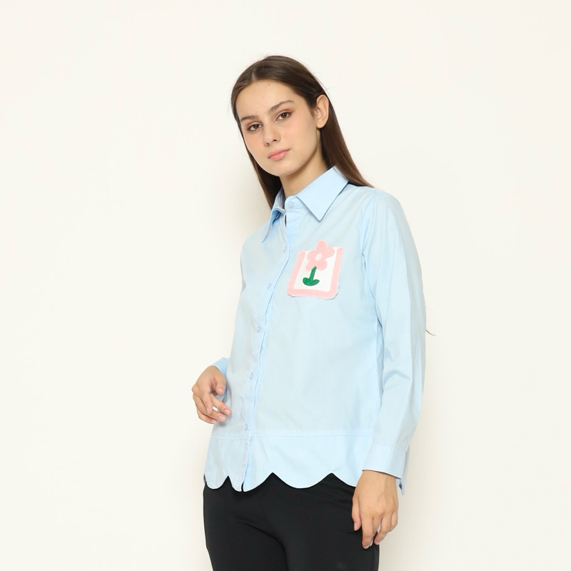 Jual [ Senchi ] - Hana Flower Wave Detail Shirt / Kemeja Kantong Bunga ...