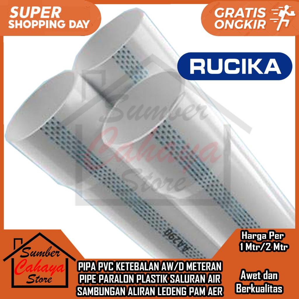 Jual PIPA 2" AW D METERAN PVC RUCIKA PUTIH 1 2 METER PARALON PRALON ...