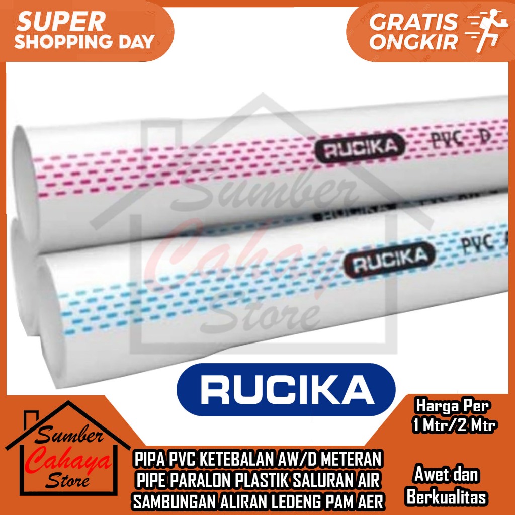 Jual PIPA 1" AW METERAN PVC RUCIKA PUTIH 1 2 METER PARALON PRALON ...
