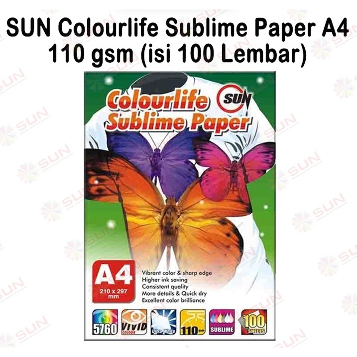 Jual Kertas Sablon Sublim Transfer Paper A4 110 Gsm - SUN Colourlife isi 100 Lembar | Shopee ...