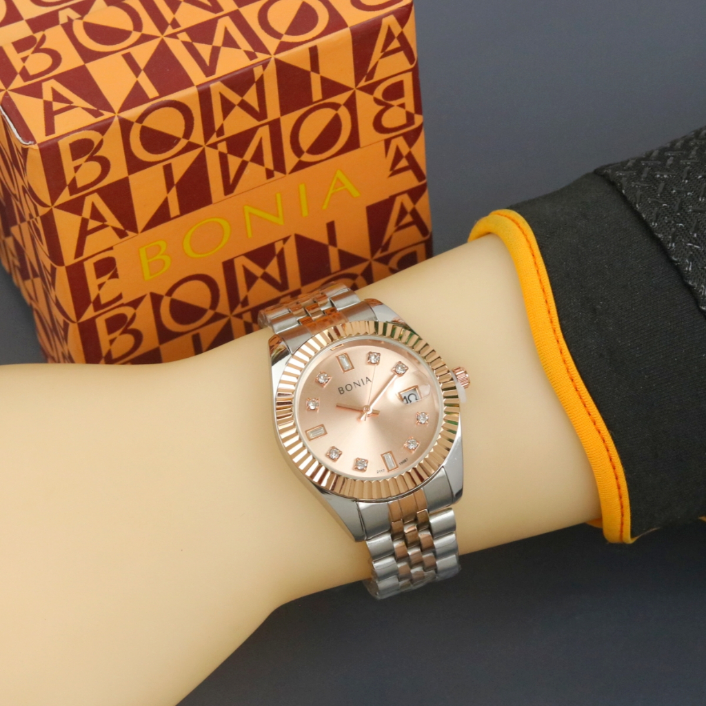 Jual Jam Tangan Wanita Bonia Gerigi Rantai Body Bulat Tanggal Aktif Box ...