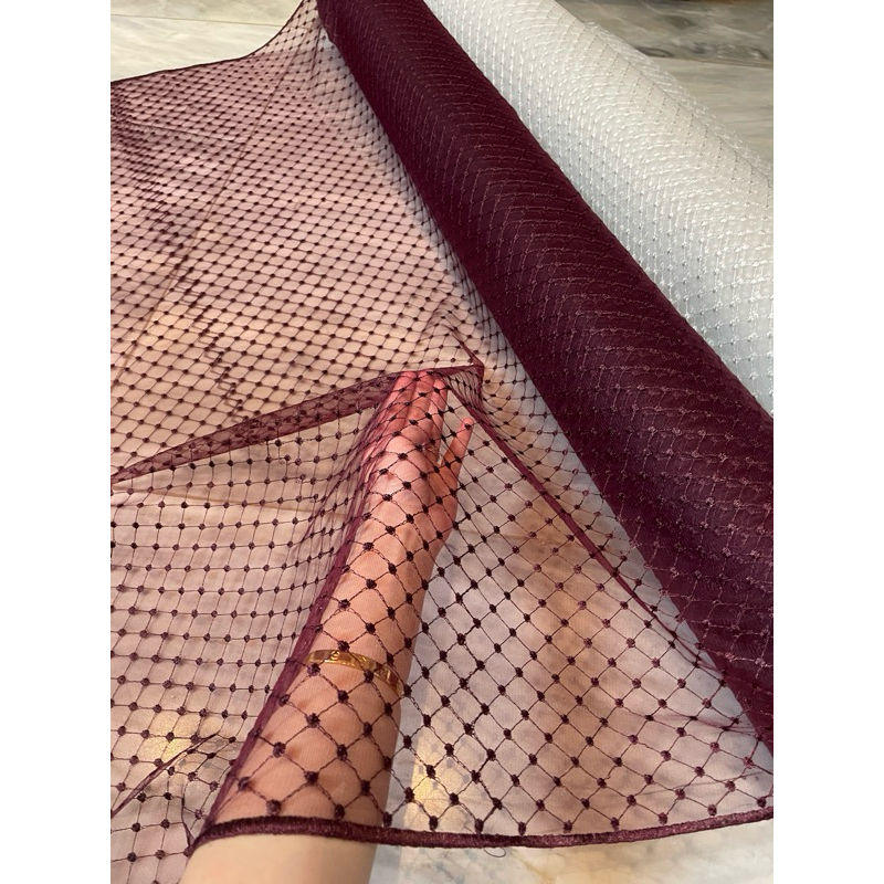 Jual Bahan Kain Brukat Tile Kotak Tulle Mesh Warna Blue Denim Biru ...