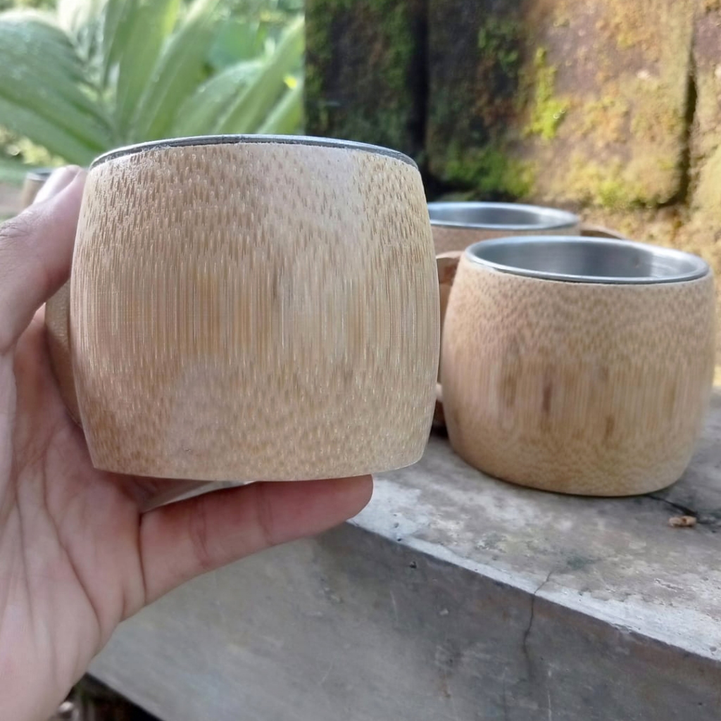 Jual Gelas Cangkir Kopi Cangkir Bambu Rangkap Stainless Cangkir Bambu ...