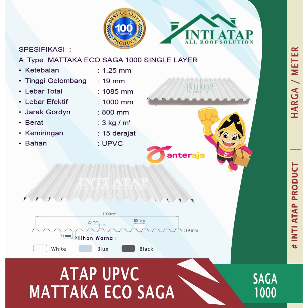Jual ATAP UPVC MATTAKA ECO SAGA SINGLE LAYER 1000 MM | Shopee Indonesia