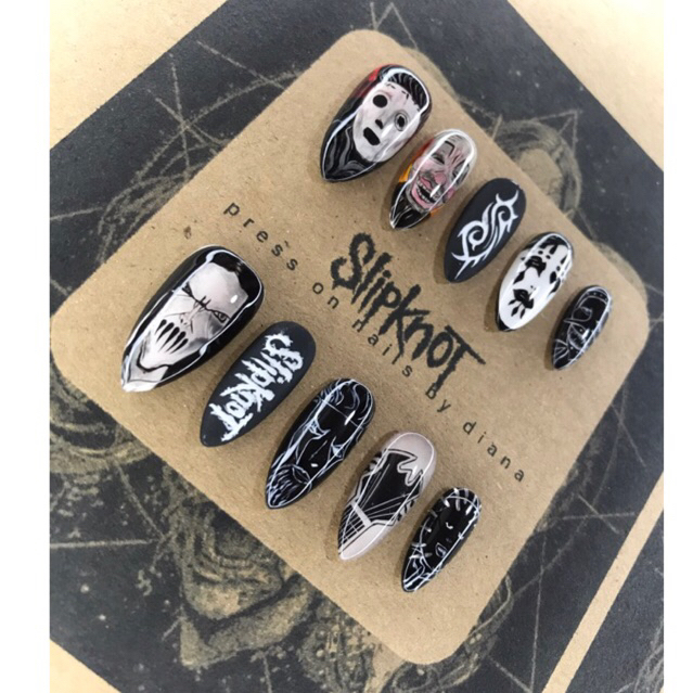 Jual PRESS ON NAILS SLIPKNOT HANDMADE / black heavy metal / kuku acara ...