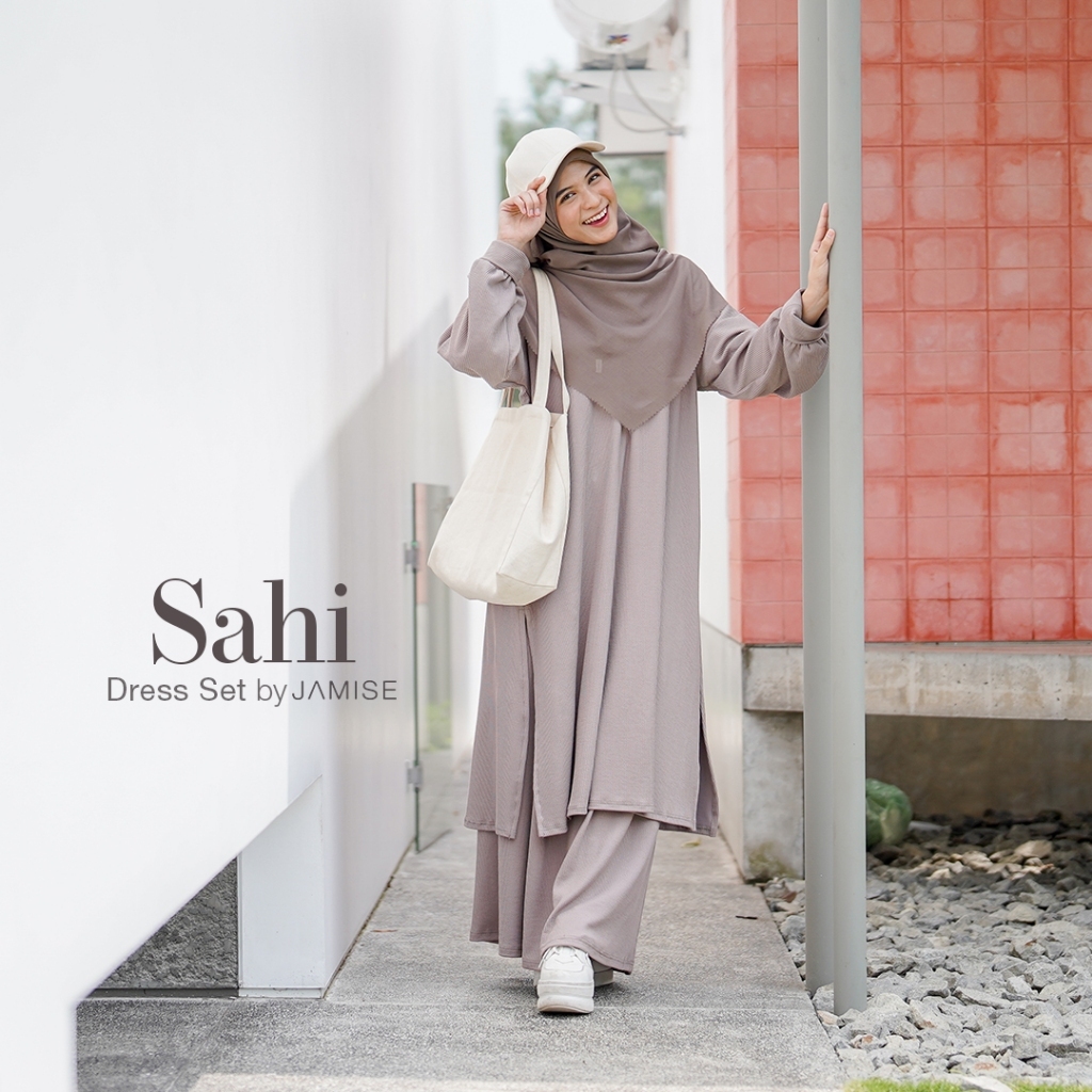 Jual JAMISE SYARI - Sahi Dress Set Abaya Tunik Rok knit Wanita Simple ...