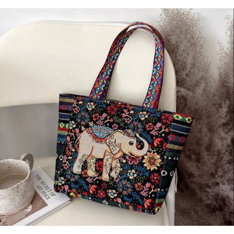 Jual tas Thailand Tote bag wanita motif gajah dan owl | Shopee Indonesia