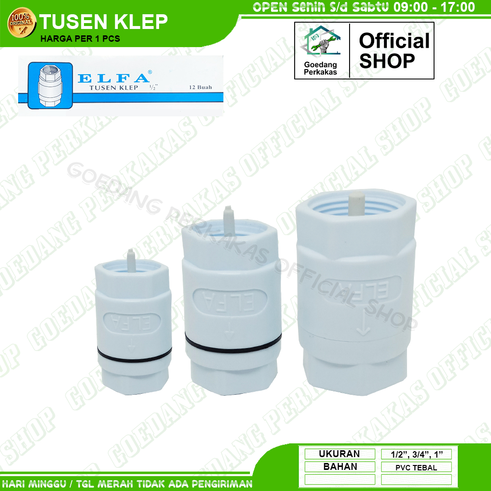 Jual Tusen Klep Elfa Pvc Ukuran 1/2" 3/4" 1" / Tosen Klep | Shopee ...