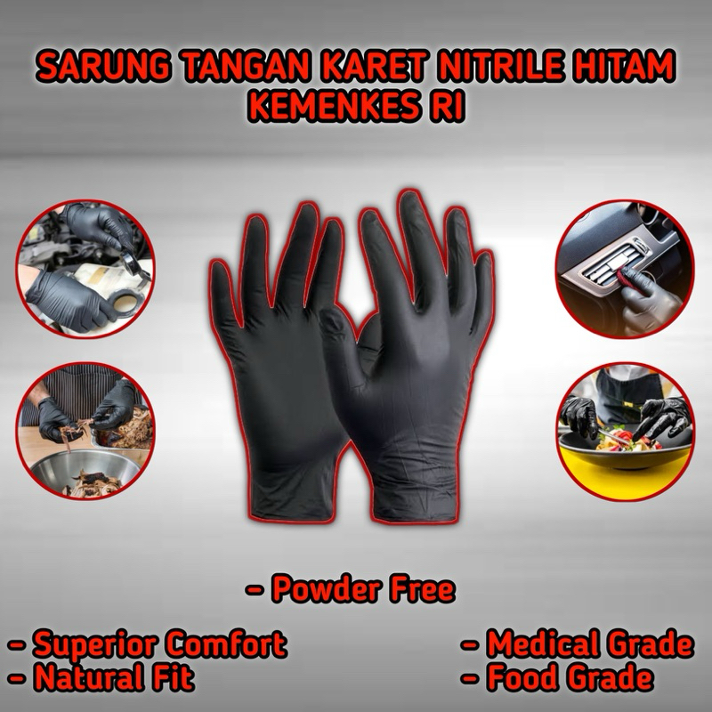Jual Sarung Tangan Karet Nitrile Hitam / Hand Glove Detailing / Nitrile ...