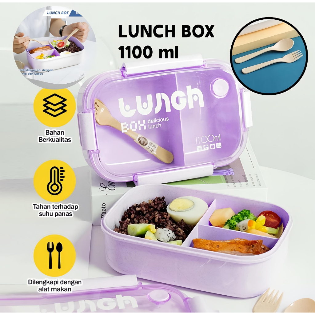 Jual Lunch Box Set Kotak Bekal Makan BPA FREE 1100 ML / Kotak Makan Set Anti Tumpah Free Sendok ...