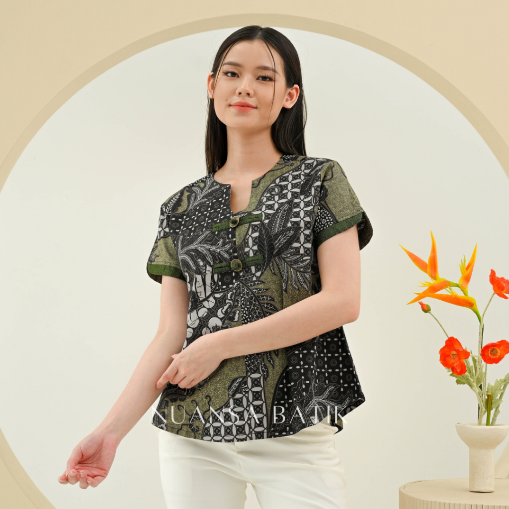 Jual Nuansa Batik Blouse Batik Model Koin Lengan Pendek Bahan Katun ...