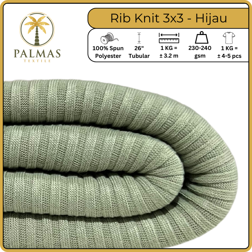 Jual Kain Rib Knit 3x3 - Hijau (Bahan Kaos) | Shopee Indonesia