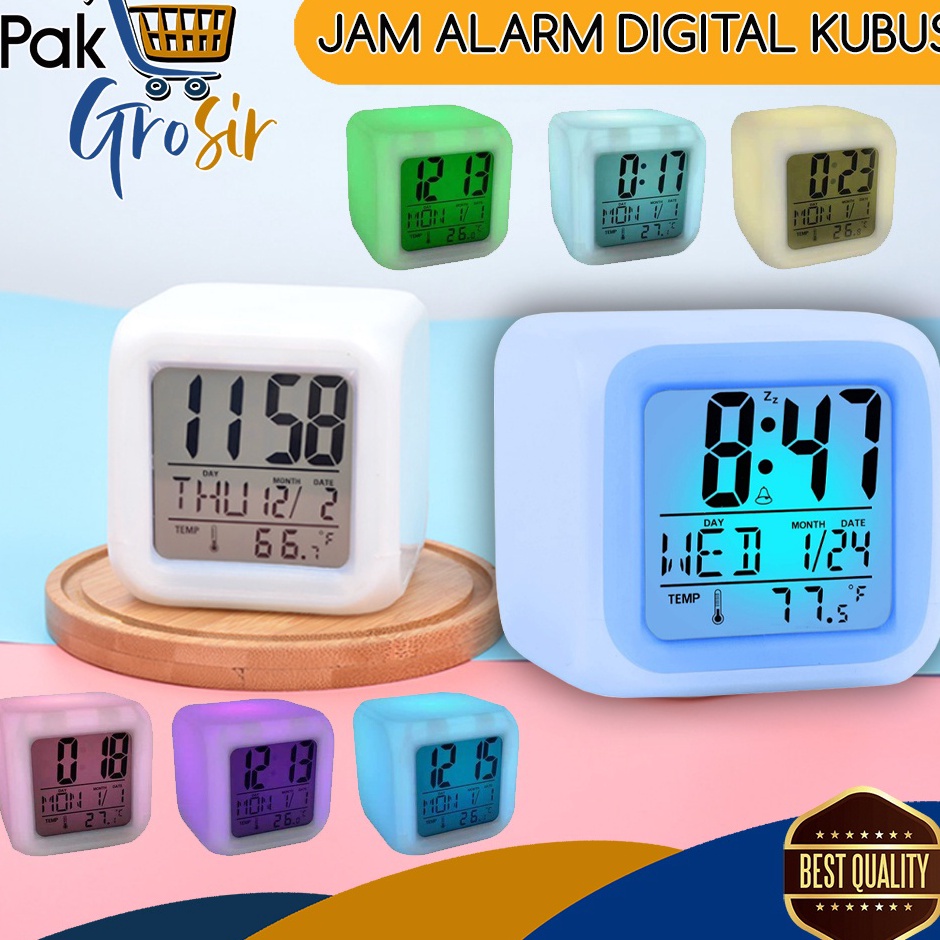 Jual Jam Digital LED Meja Kubus Digital Alarm Berubah 7 warna Moody ...