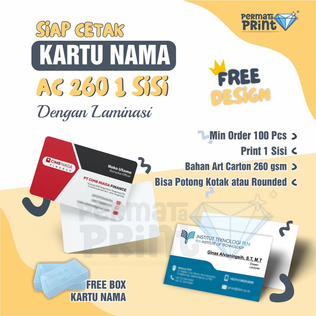 Jual Print Kartu Nama 1 Sisi / Kartu Nama AC260 / Name Card Sudut Kotak ...