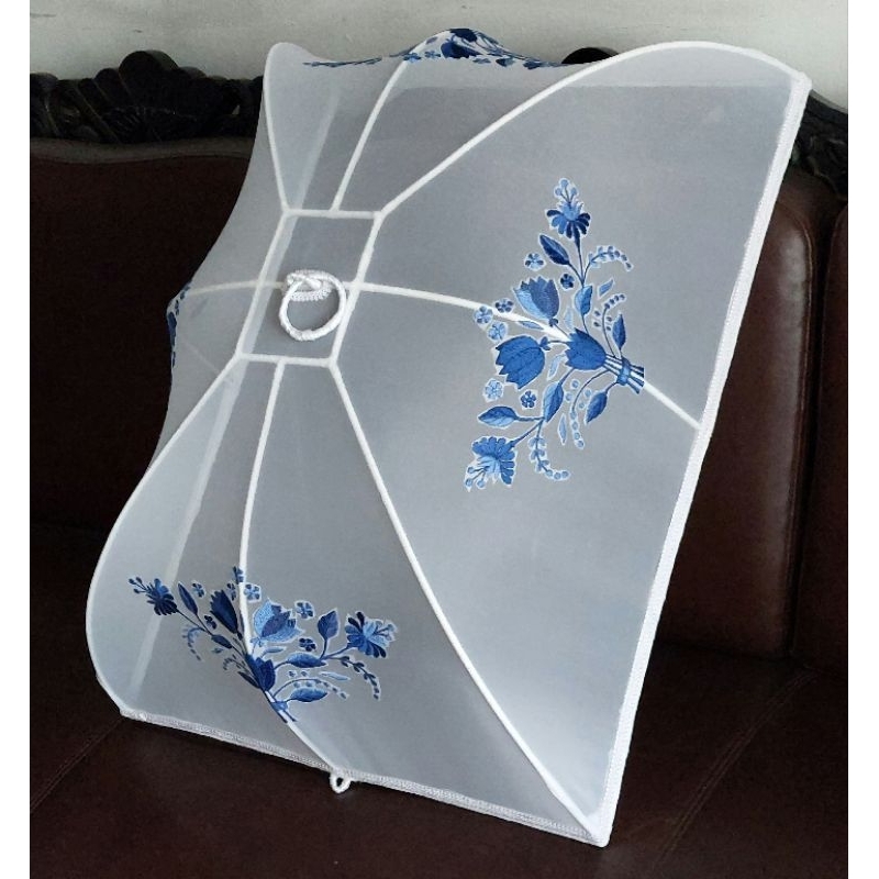 Jual TUDUNG SAJI PUTIH SEGI BESAR BORDIR PUTIH BORDIR BUNGA TULIP BIRU ...