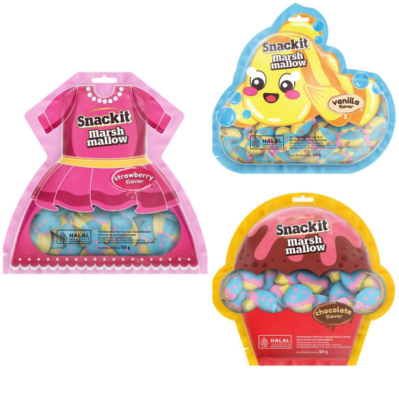 Jual SnackIt Marshmallow kemasan baru rasa chocolate strawberry vanila ...