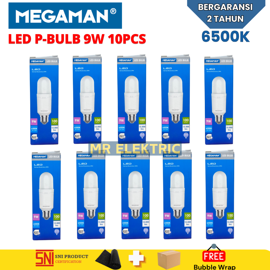 Jual Lampu Led Stick Megaman Stik 9W 10pcs + 6pcs P-BULB Cahaya Putih Garansi Resmi 2 Tahun WATT ...