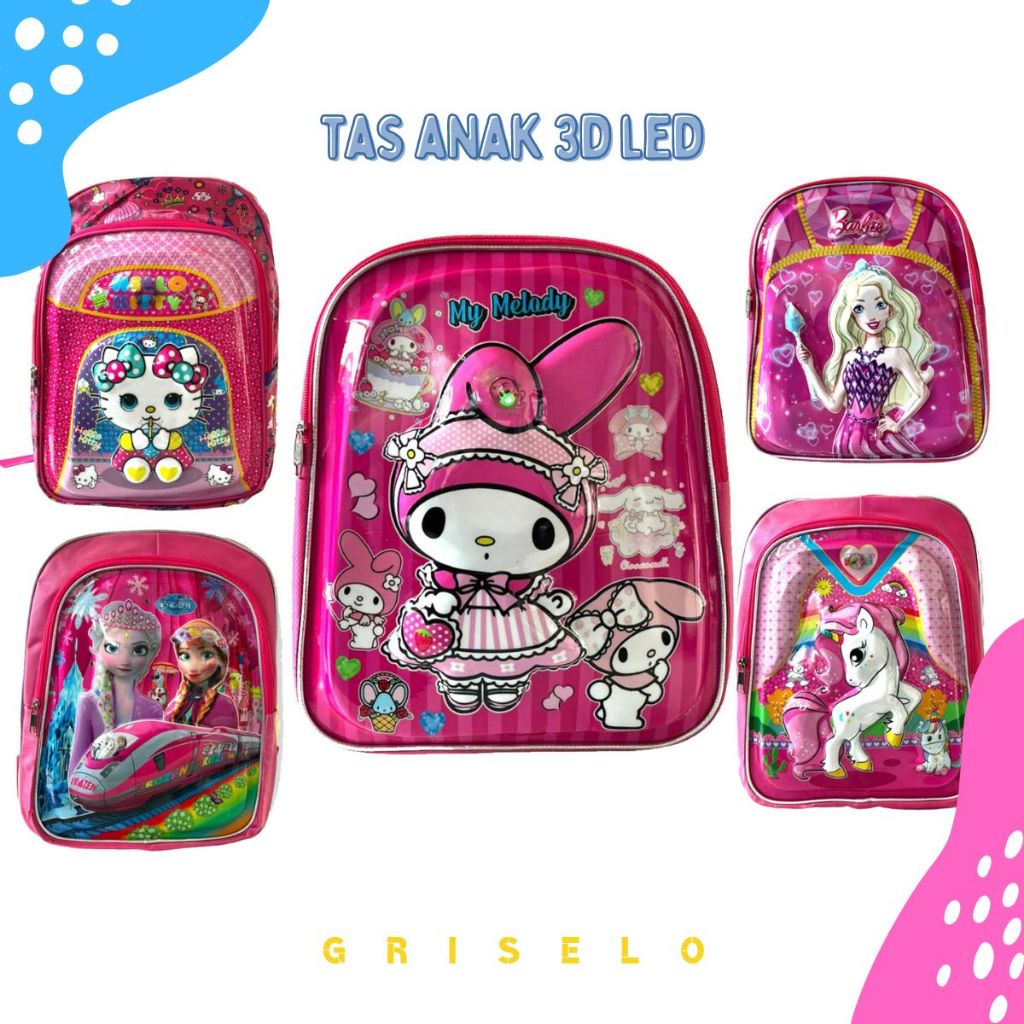Jual GRISELO TAS RANSEL ANAK SEKOLAH PAUD-TK-SD PEREMPUAN KARAKTER LED ...