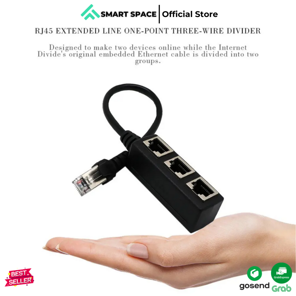 Jual [SPCE] Splitter RJ45 LAN Ethernet Network Connector Hub 3 Port - Black Makassar | Shopee ...