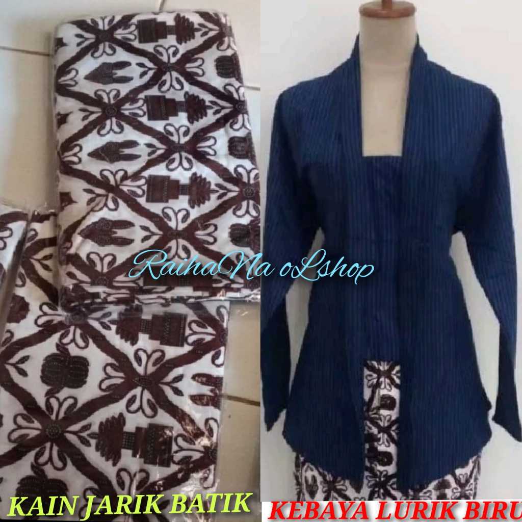 Jual SEPAKET BAJU ADAT JAWA WANITA | KEBAYA LURIK BIRU HITAM + KAIN JARIK BATIK + KEMBEN/ANGKIN ...