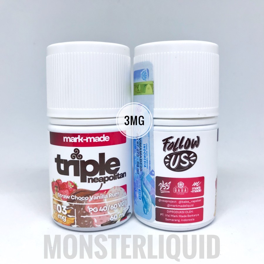 Jual MARK MADE TRIPLE NEAPOLITAN STRAW CHOCO VANILLA RUM 3MG 6MG 9MG 12MG 60ML | Shopee Indonesia