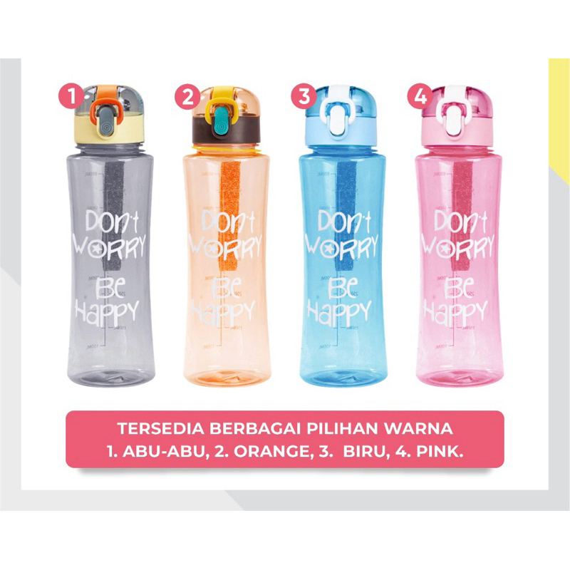 Jual BOTOL MINUM DONT WORRY BE HAPPY 600 ML / BOTOL MINUM VIRAL / BOTOL ...