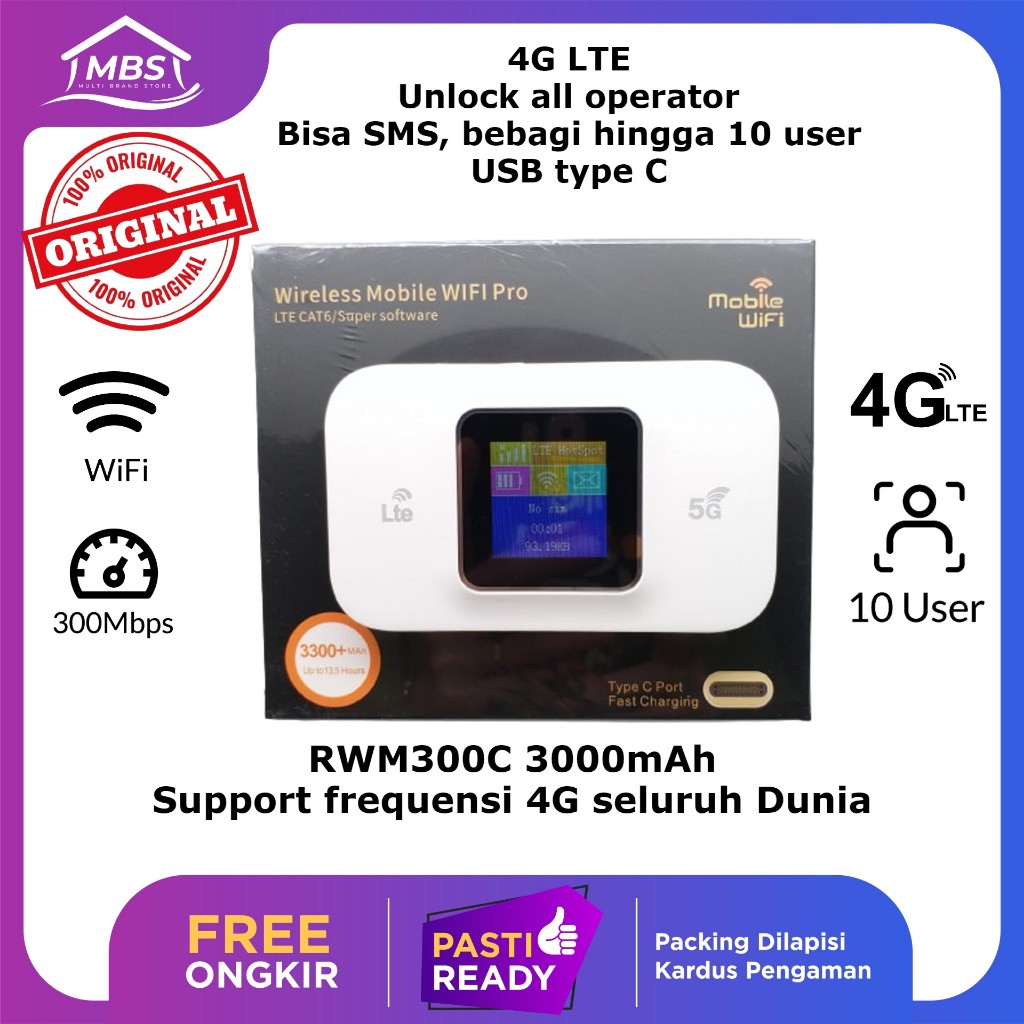 Jual RWM300 Modem Wifi Type C Mifi RWM300C 3000Mah unlock all opertor ...