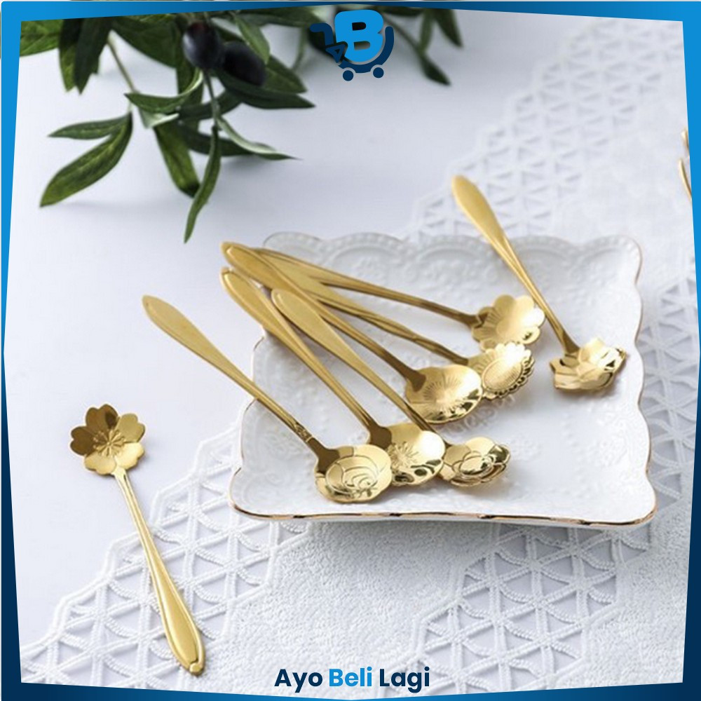 Jual Sendok Korea Motif Love Elegant Warna Gold / Sendok Teh Kopi Kecil Stainless Steel / Spoon ...