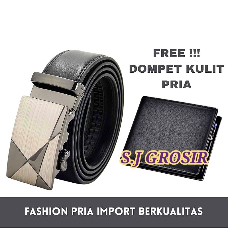 Jual (FREE DOMPET) Sabuk ikat pinggang gesper sliding otomatis | Shopee ...