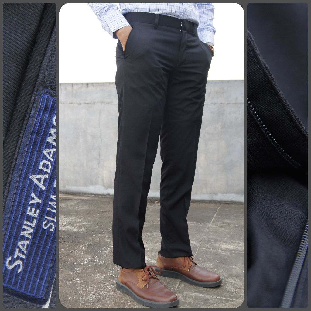 Jual STANLEY ADAMS Celana Panjang Pria Formal Hitam Polos Slim Fit dan ...