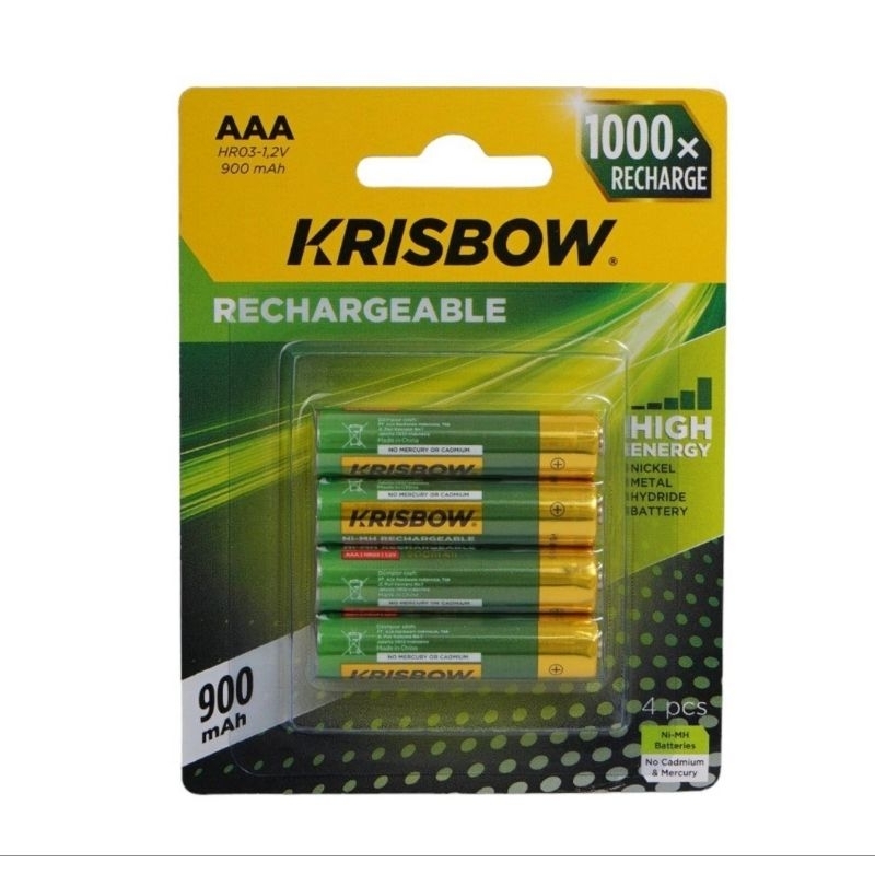 Jual Krisbow Set 4 Pcs Baterai Rechargeable Size Aaa 900 Mah Battery ...