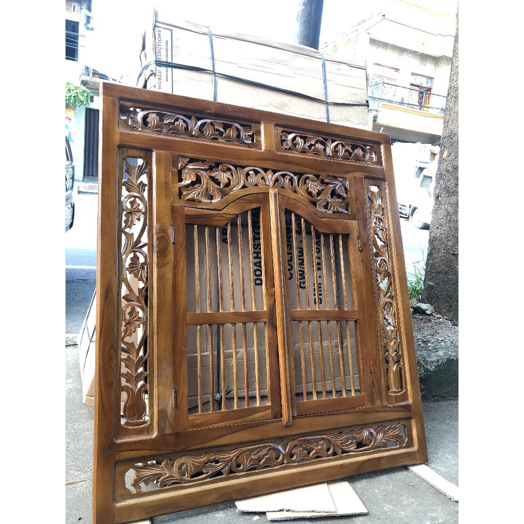 Jual Krepyak Jati Cermin Jendela ukir 90x80cm | Shopee Indonesia