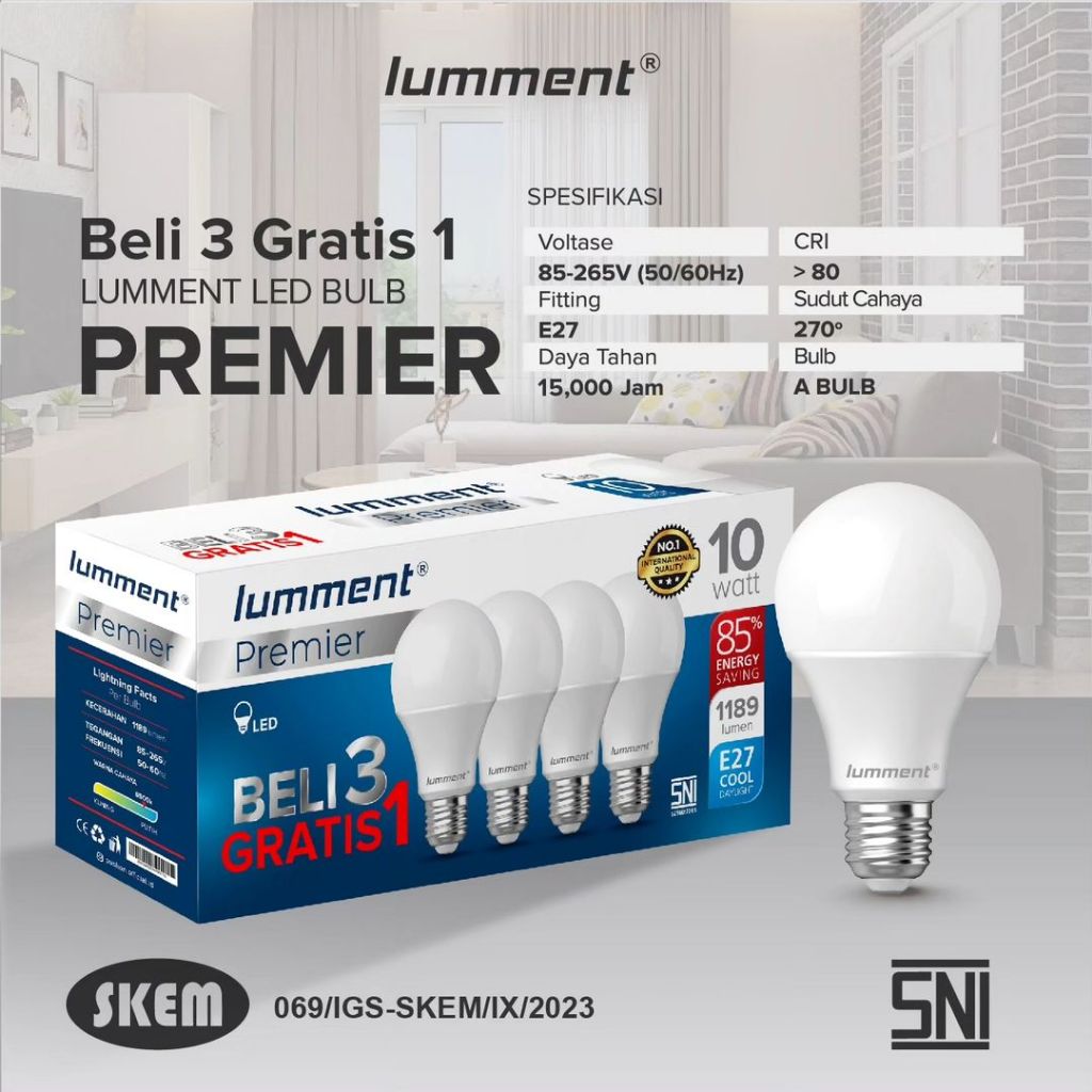 Jual Lumment Premier Lampu LED Bulb Multipack 3 Gratis 1 - Cahaya Putih ...