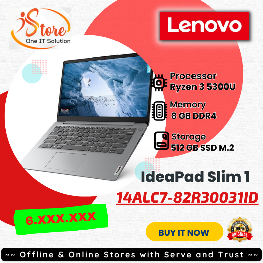 Jual Lenovo IdeaPad Slim 1 14ALC7-82R300 31ID_AMD Ryzen 3-5300U/8GB/512GB SSD/14″/Win 11 Home ...