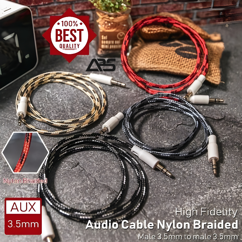 Jual ABS - Kabel AUX AUDIO Nilon 1in1 Jack 3.5mm Panjang 100cm 1m HP ...