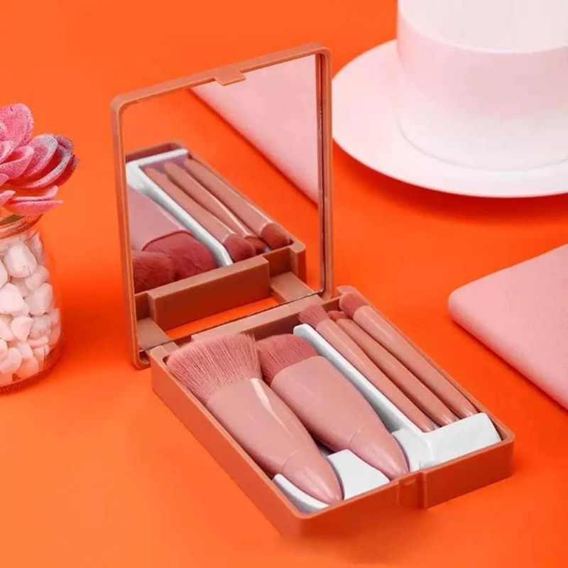Jual Set Kuas Makeup 5pcs + Tempat Box + Cermin / Set Makeup Brush ...