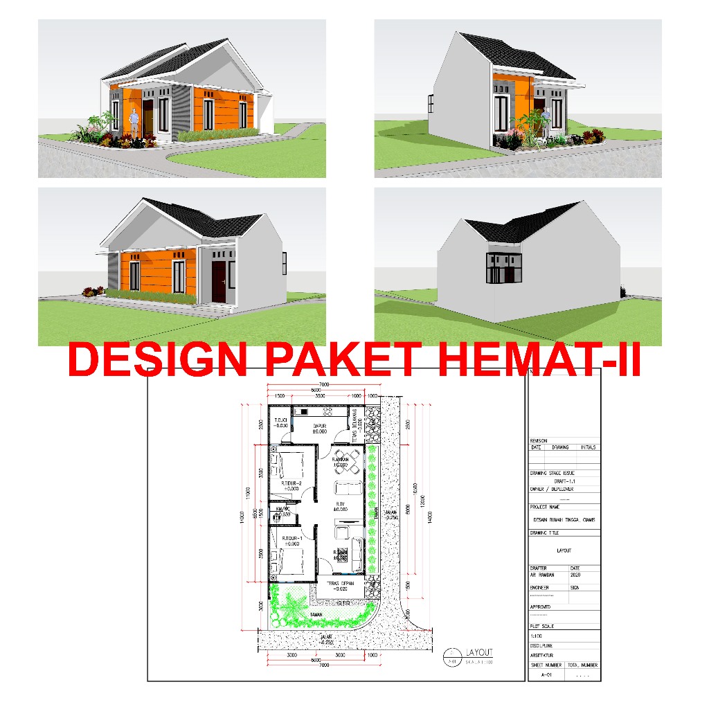 Jual Paket Design Denah Rumah + Tampak 3D rumah + potongan bangunan ...