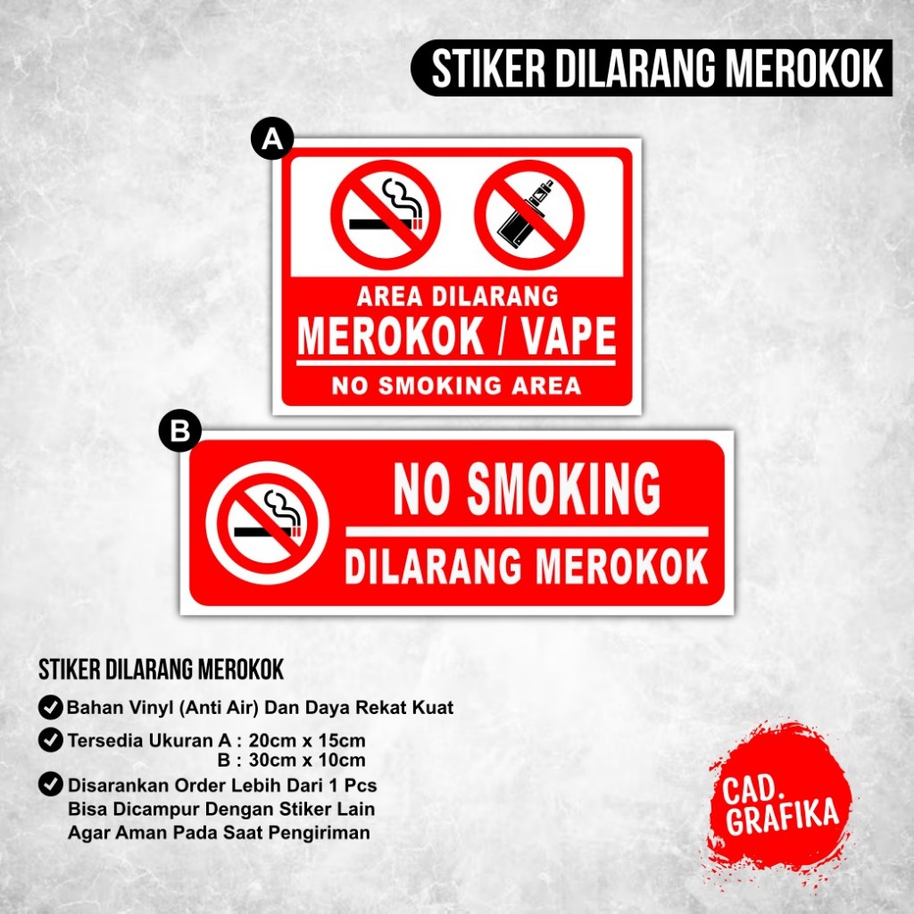 Jual Sticker Dilarang Merokok / Stiker Dilarang Merokok / Sticker No ...