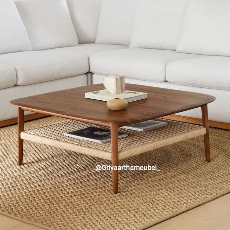 Jual Coffee table kayu jati kombinasi anyaman | Shopee Indonesia