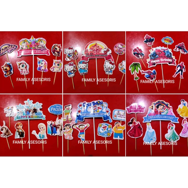 Jual topper cake kue set HBD karakter / tusuk kue HBD | Shopee Indonesia