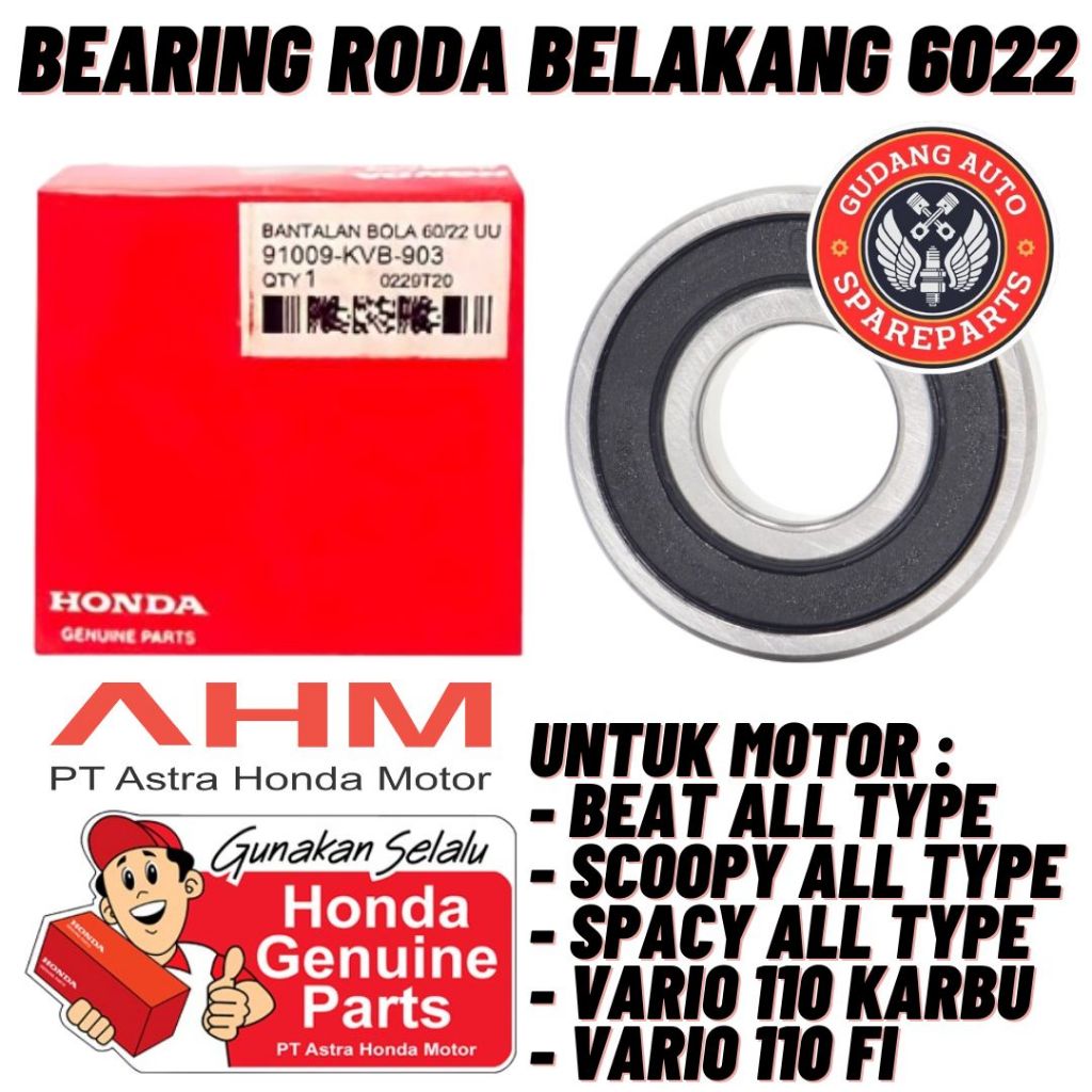 Jual Original AHM Bearing Roda Belakang 6022 Honda Beat Scoopy Spacy ...