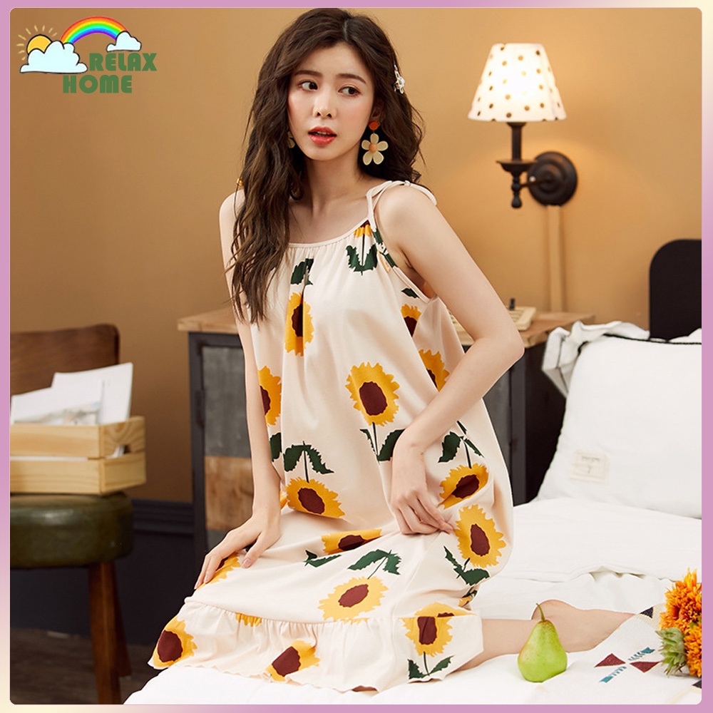 Jual UNINICE [COD] Baju tidur mid-length tipis tanpa lengan/pakaian ...