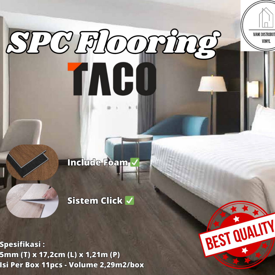 Jual SPC Flooring TACO Lantai Tebal 5mm Sistem Click Volume 2,29m2/box ...