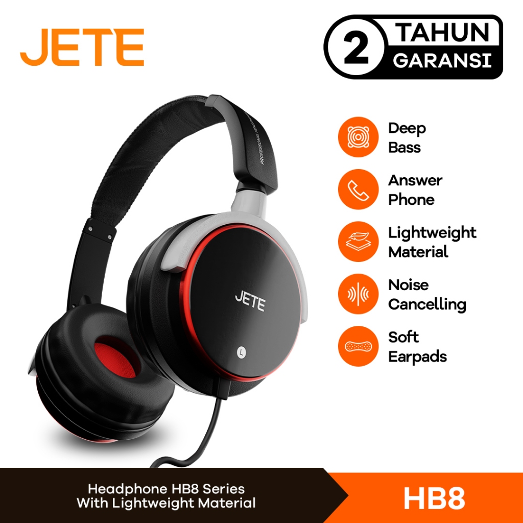 Jual JETE HB8 | Headset Headphone Kabel Jack 3.5mm with Mic & Noise Cancelling - Garansi 2 Tahun ...