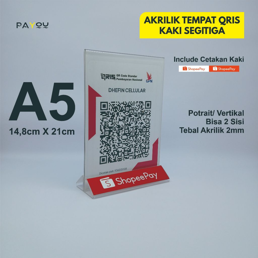 Jual Akrilik Tempat QRIS/ Barcode A5 2mm Kaki Segitiga Logo ShopeePay ...