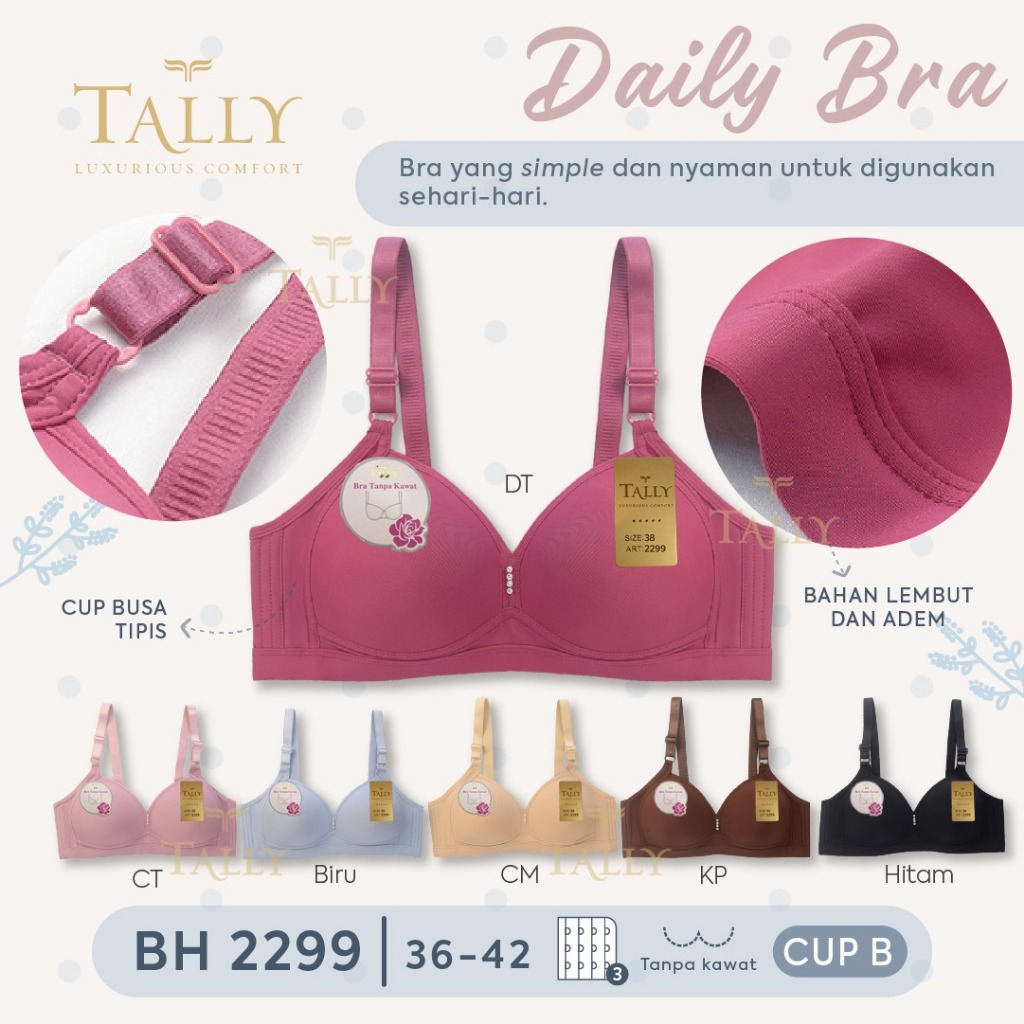 Jual Bh Bra Tally 2299 Cup B (36-42) Kait 3 Licin Busa Tipis Tanpa ...
