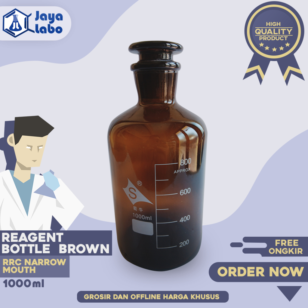 Jual RRC REAGENT BOTTLE Vol. 1.000 ml Amber/ Brown/ Coklat / Botol Reagen Narrow Mouth | Shopee ...