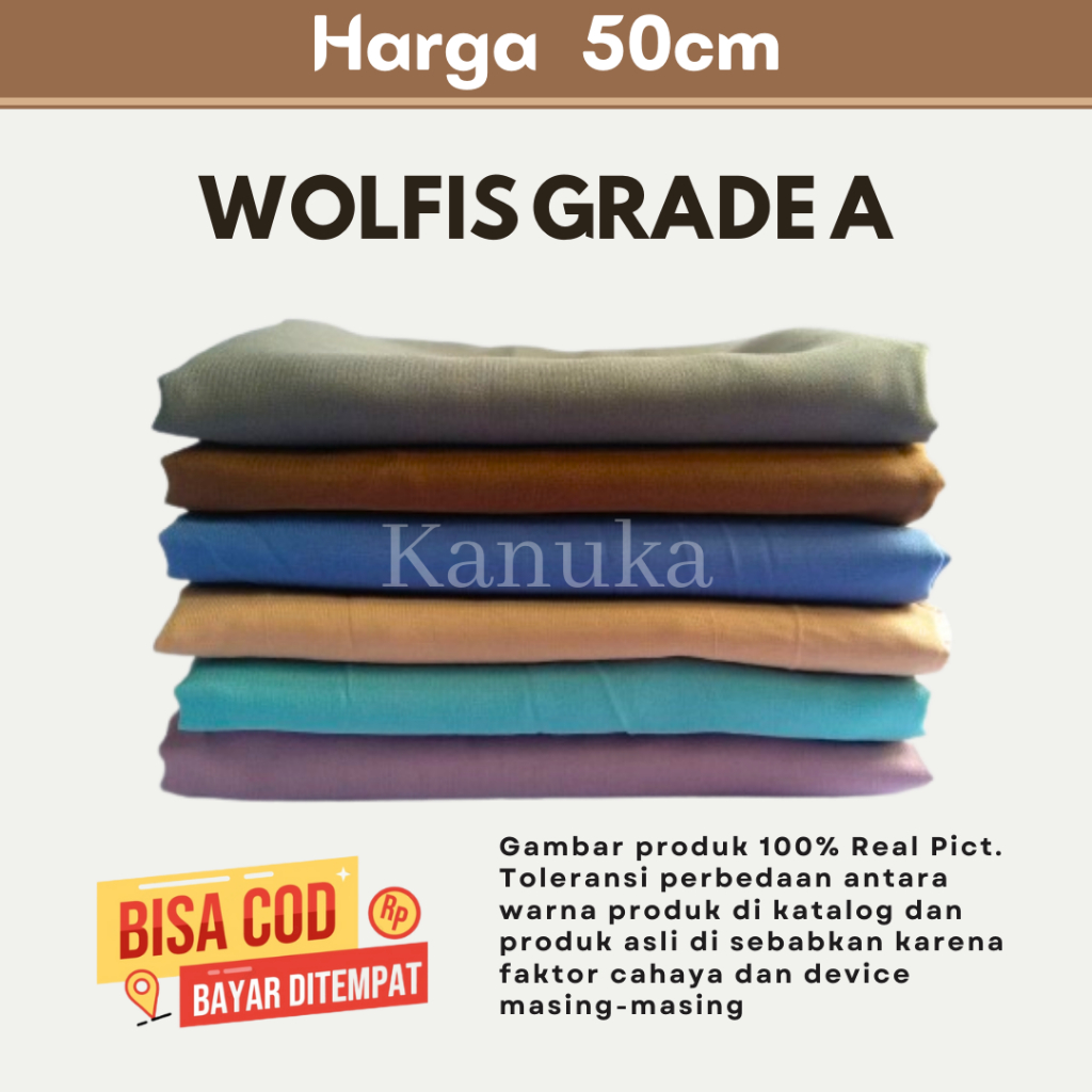 Jual Kain Wolfis Grade A Woolpeach Wolvis Harga 50cm Bahan untuk Jilbab dan Gamis | Shopee Indonesia