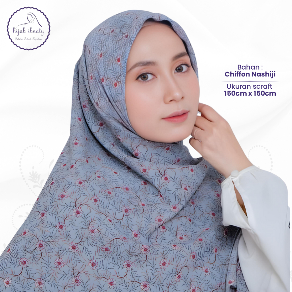 Jual Jilbab Segiempat Syari Jumbo Kerudung Square Series 150x150 Cm Chiffon Nashiji Floral ...