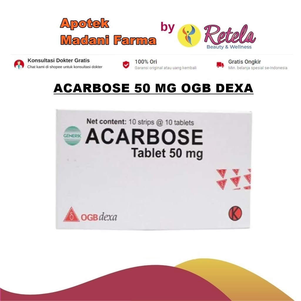 Jual ACARBOSE 50 MG BOX 100 TABLET OGB DEXA ORIGINAL | Shopee Indonesia